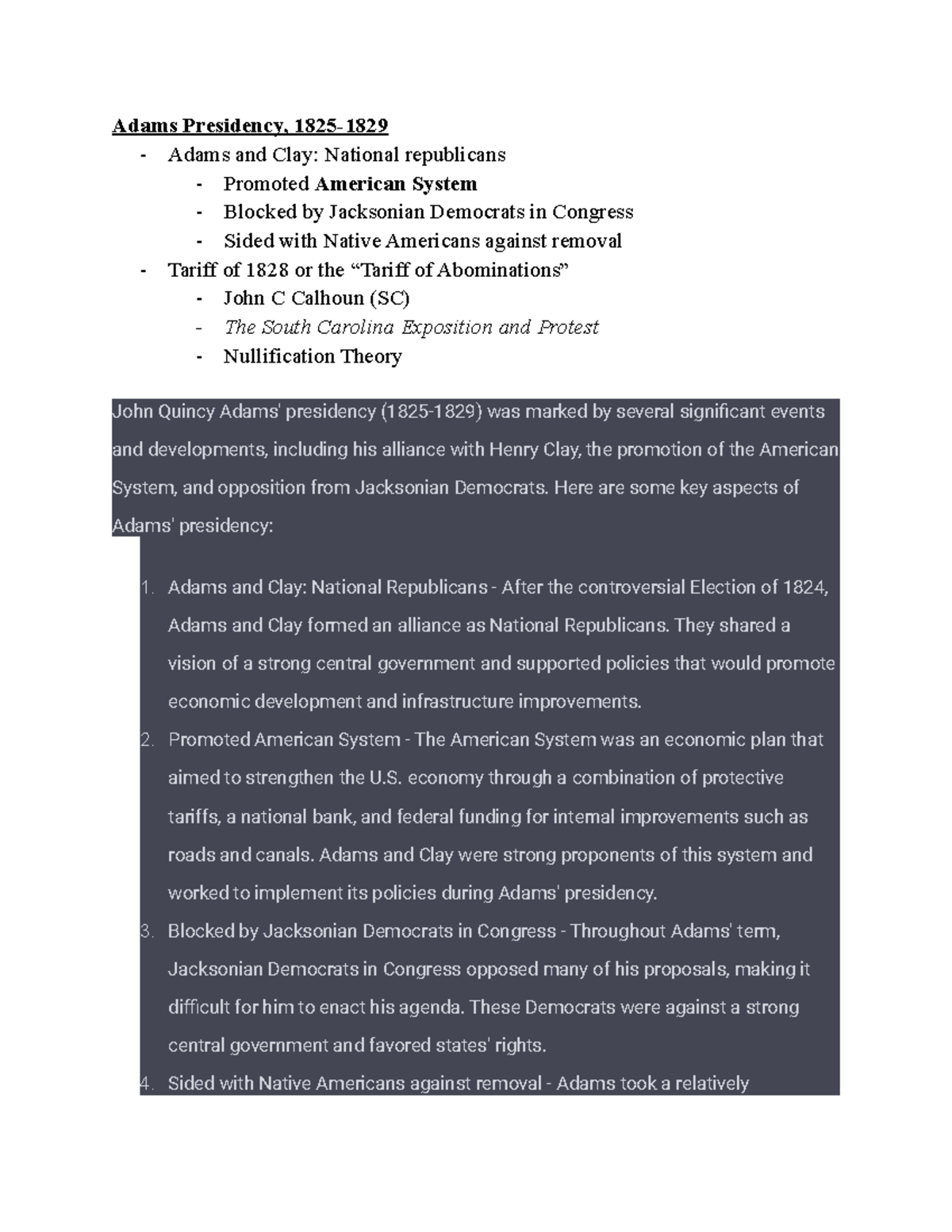 Adams Presidency, 1825-1829 influence in the US key questions - Adams ...