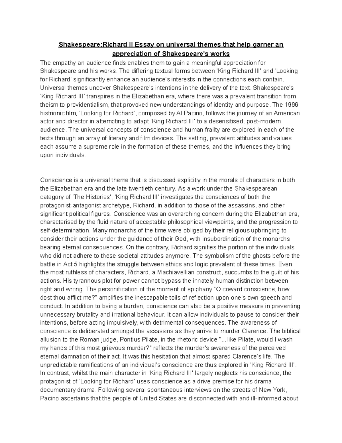 Mod B-Shakespeare Richard III - Shakespeare:Richard II Essay on ...