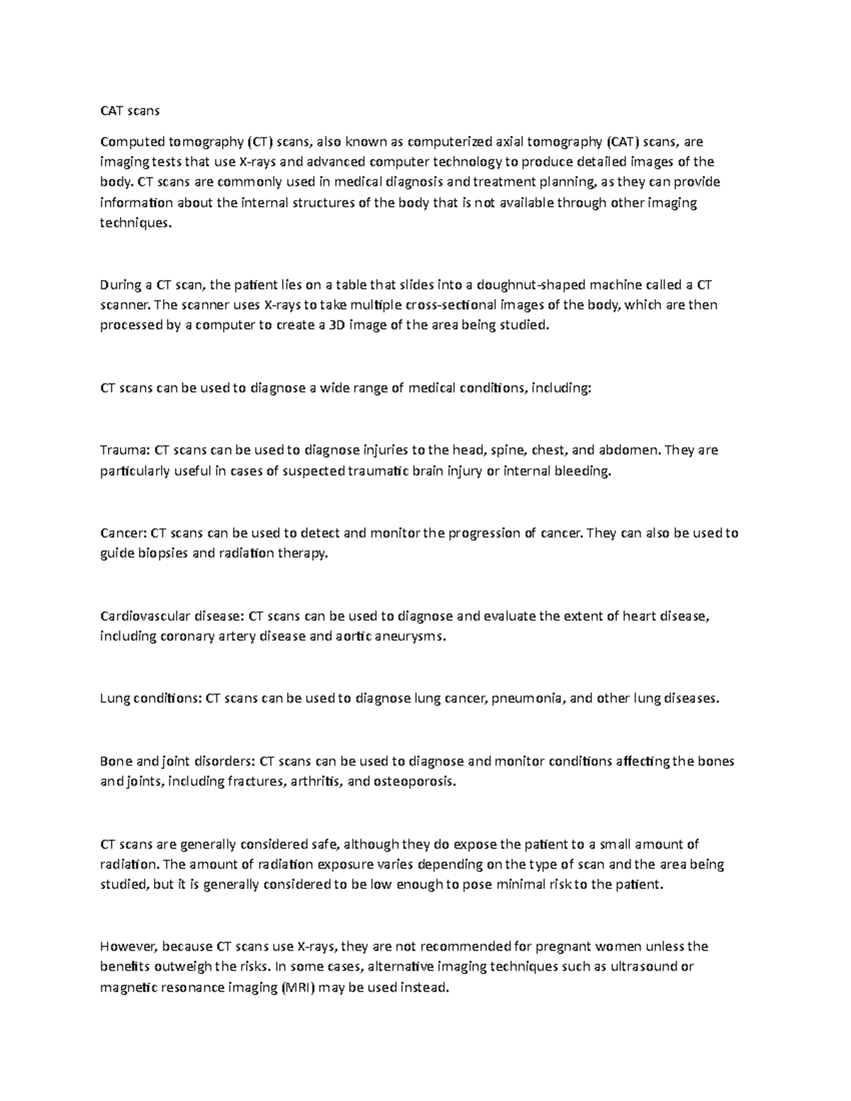 CAT scans - CAT scansComputed tomography (CT) scans, also known as ...