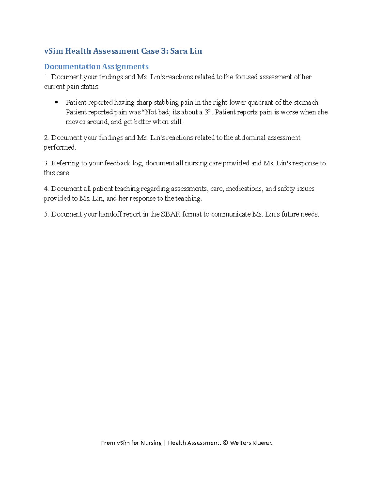 Assessment Case 03 Sara Lin DA Final - vSim Health Assessment Case 3 ...