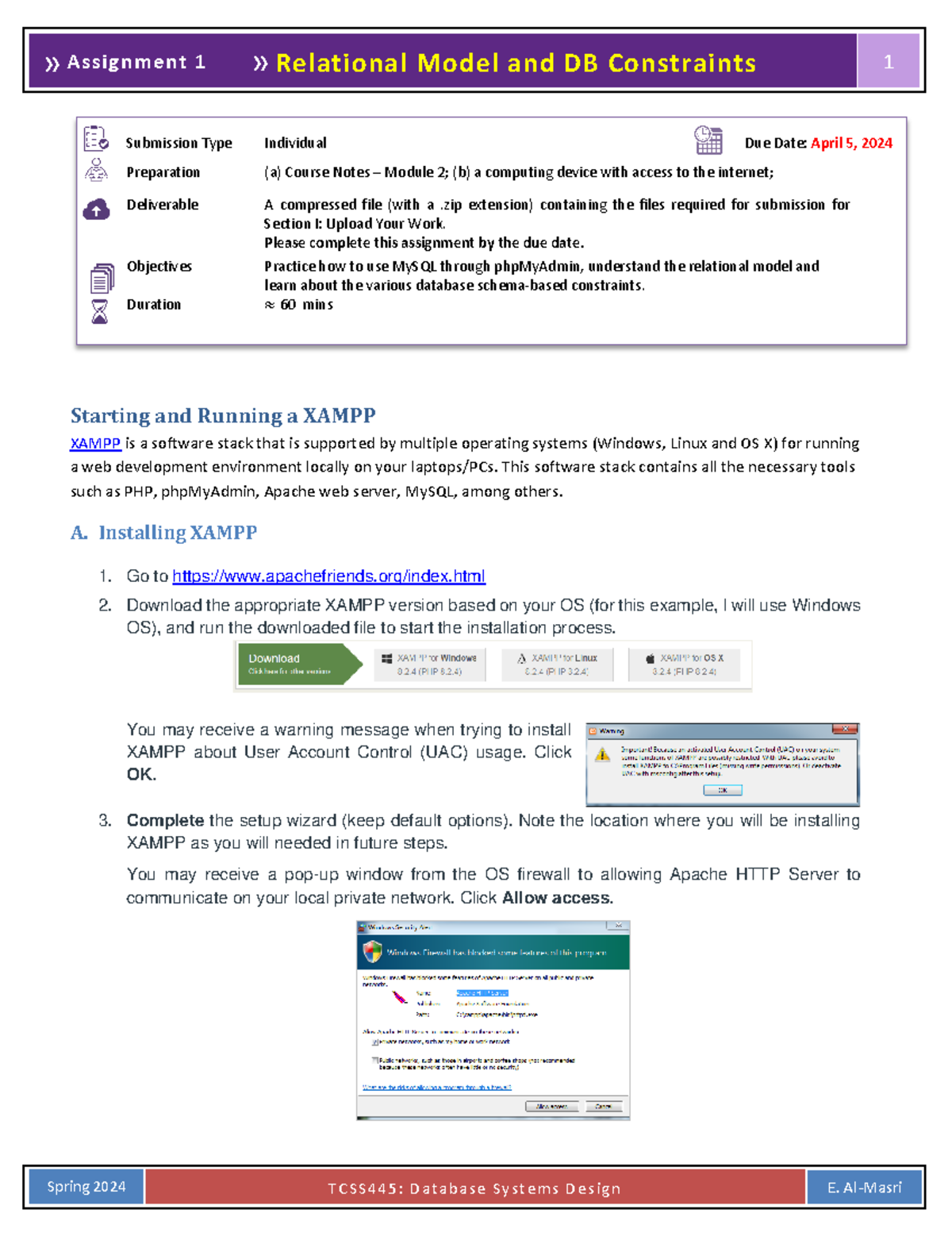 Assign 1 - Spring 2024 TCSS445: Database Systems Design Starting and ...