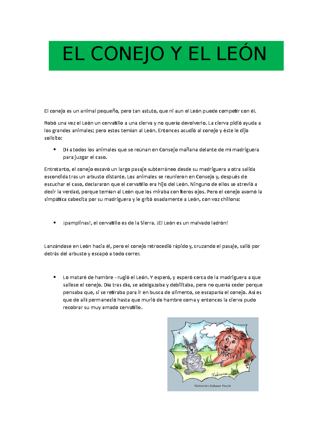 El conejo y el leon - Hshsj - El conejo es un animal pequeño, pero tan ...