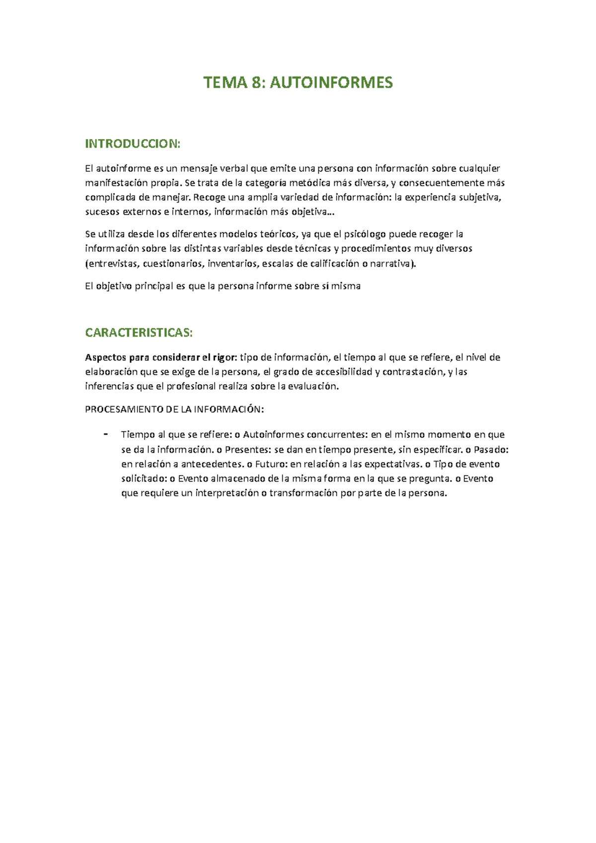 Resumen tema 8 evalu - TEMA 8: AUTOINFORMES INTRODUCCION: El ...