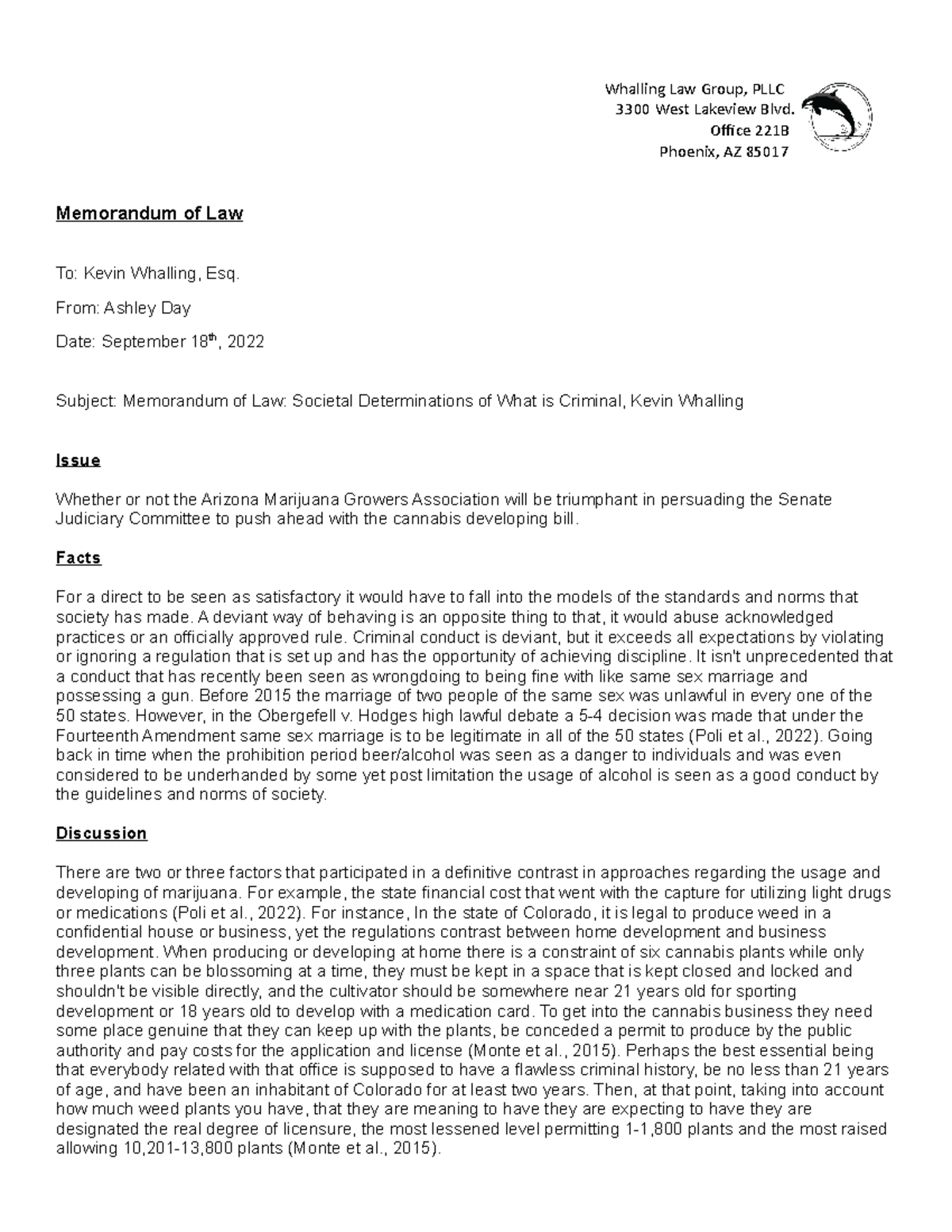JUS430 T1 Memorandum of Law - Whalling Law Group, PLLC 3300 West ...