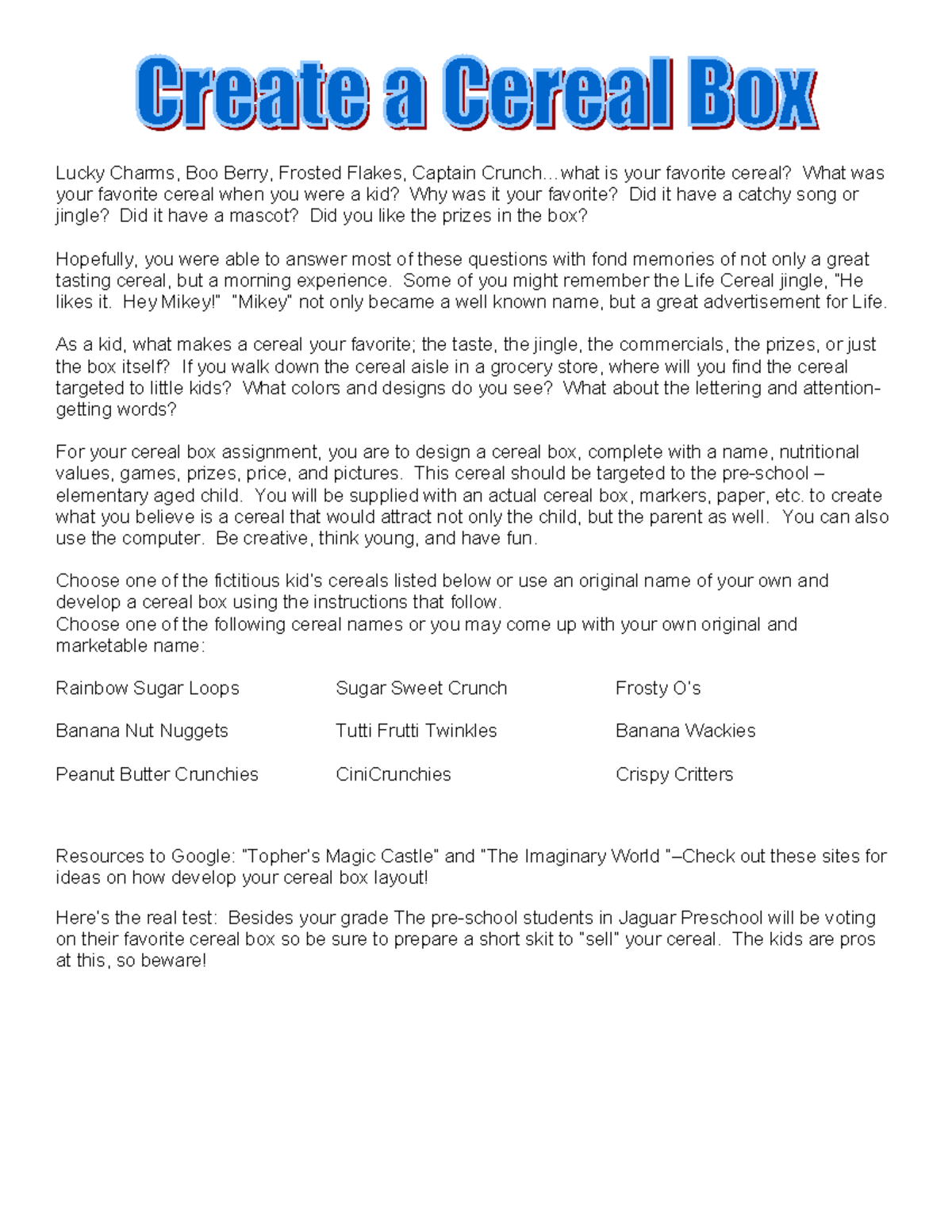 Cereal box project - ray - Lucky Charms, Boo Berry, Frosted Flakes ...