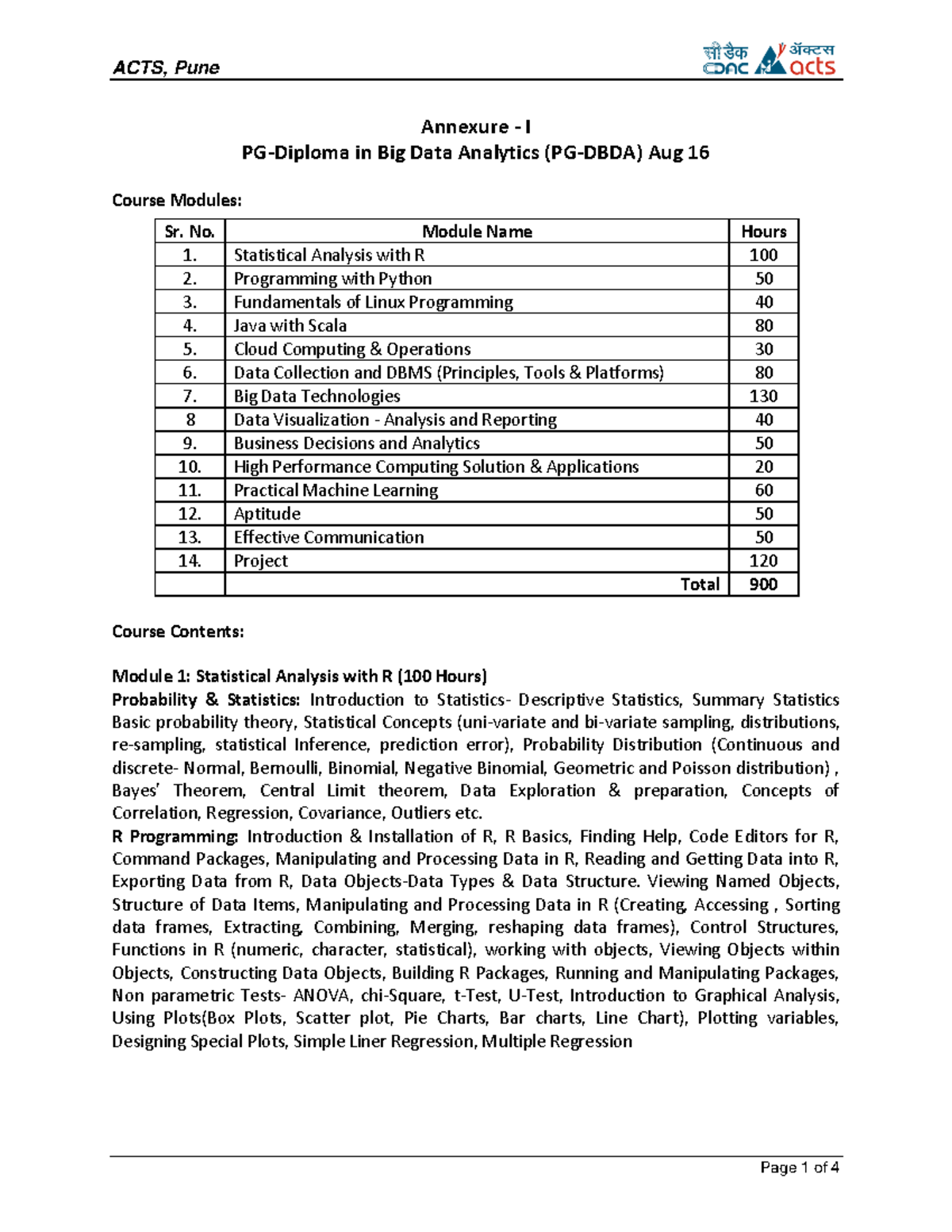 Annexure - I- Syllabus PG-DBDA Aug 16 - Annexure - I PG-Diploma in Big Data Analytics (PG-DBDA ...