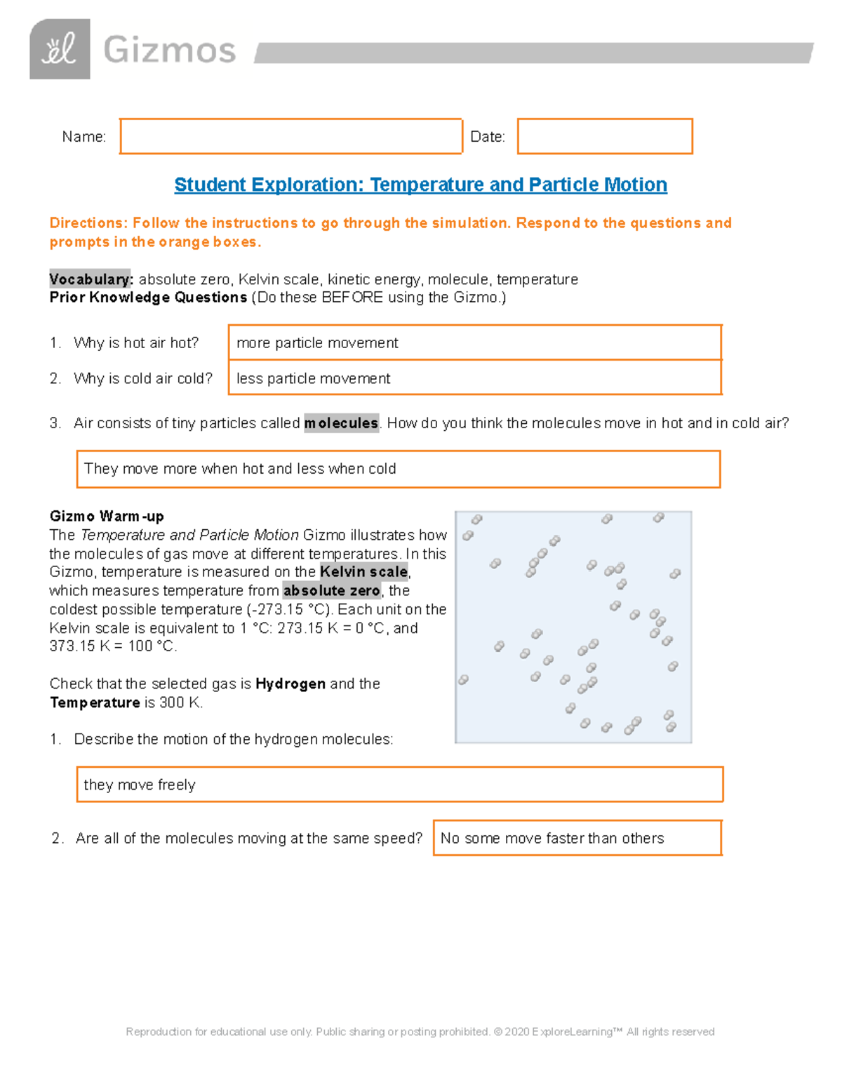 Copy of Temp and Particle Movement - Name: Date: Student Exploration ...