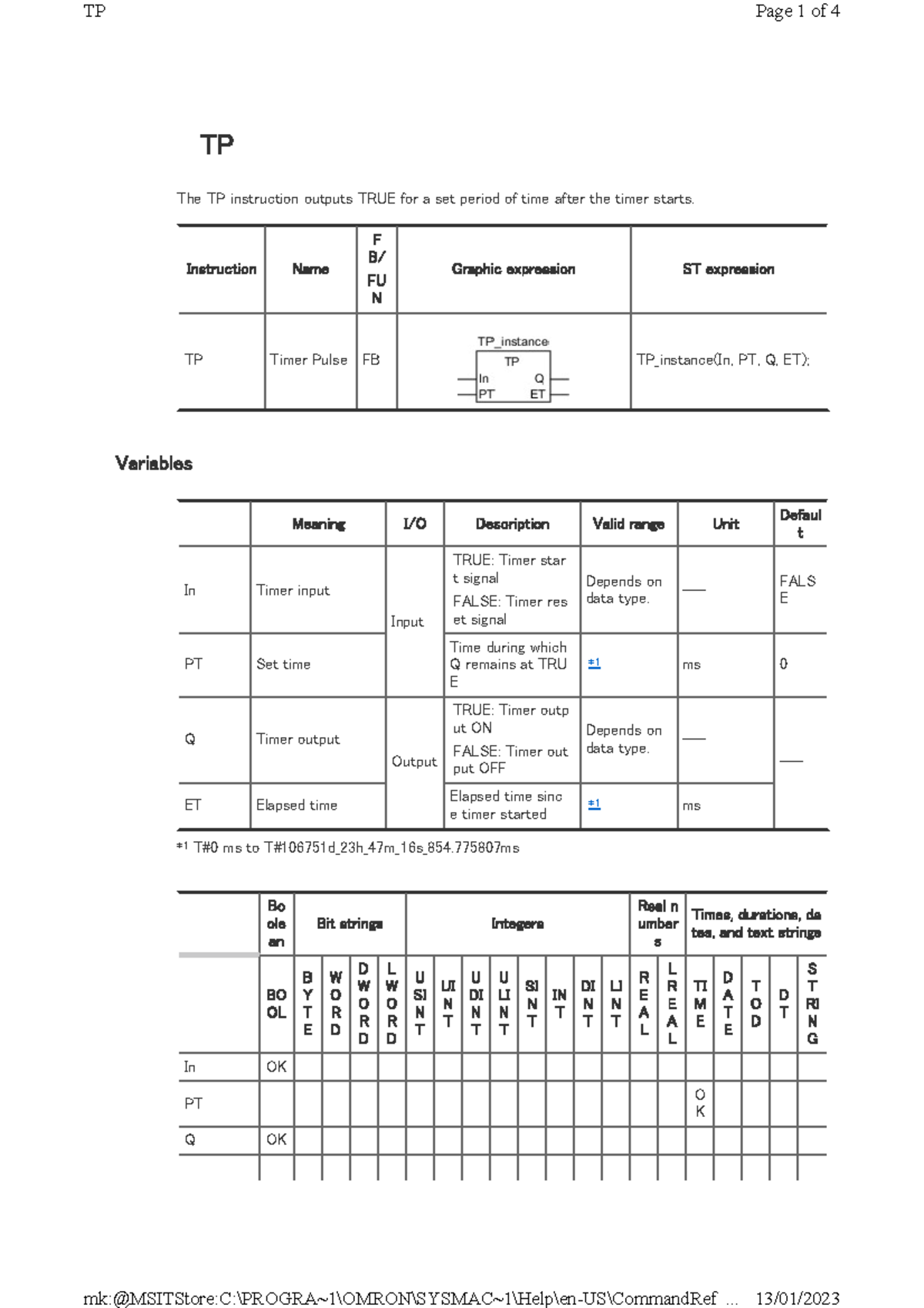 Tp Sysmac - TP The TP instruction outputs TRUE for a set period of time ...