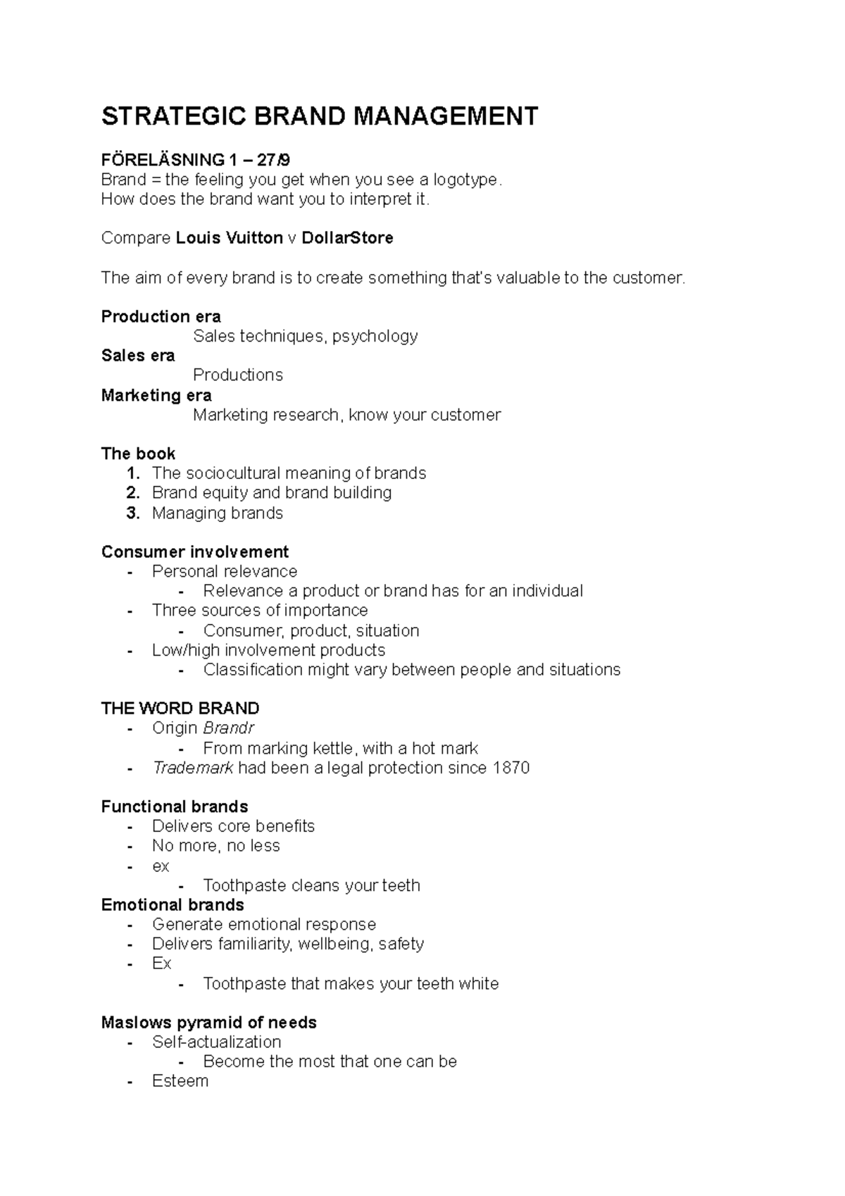 Strategic Brand Management - STRATEGIC BRAND MANAGEMENT FÖRELÄSNING 1 ...