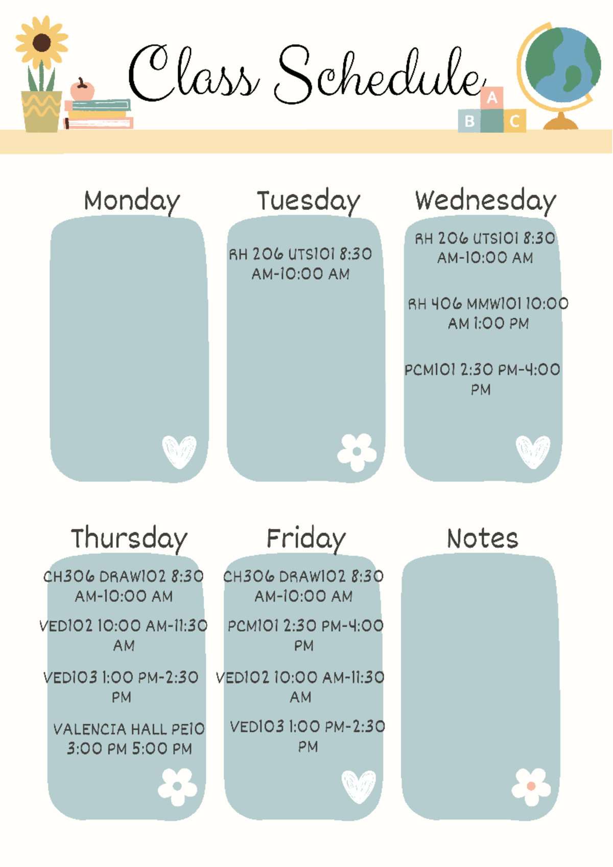 Class Schedule in Blue Pink and Yellow Cute Style 20240723 123956 0000 ...