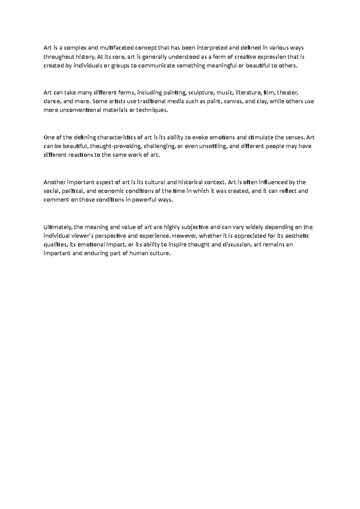 Art - beautiful document - Art is a complex and multifaceted concept ...