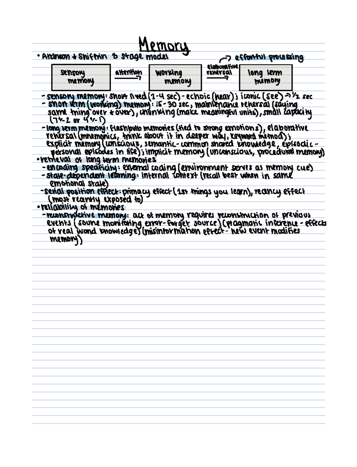 PSY 422 NEW Memory chapter 6 - Memory Atkinson Shiffrin 3 Stage model a effortful processing ...