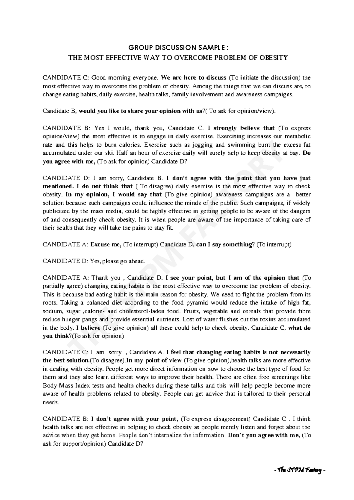 Group Discussion Sample - THE STPM FACTORY GROUP DISCUSSION SAMPLE ...