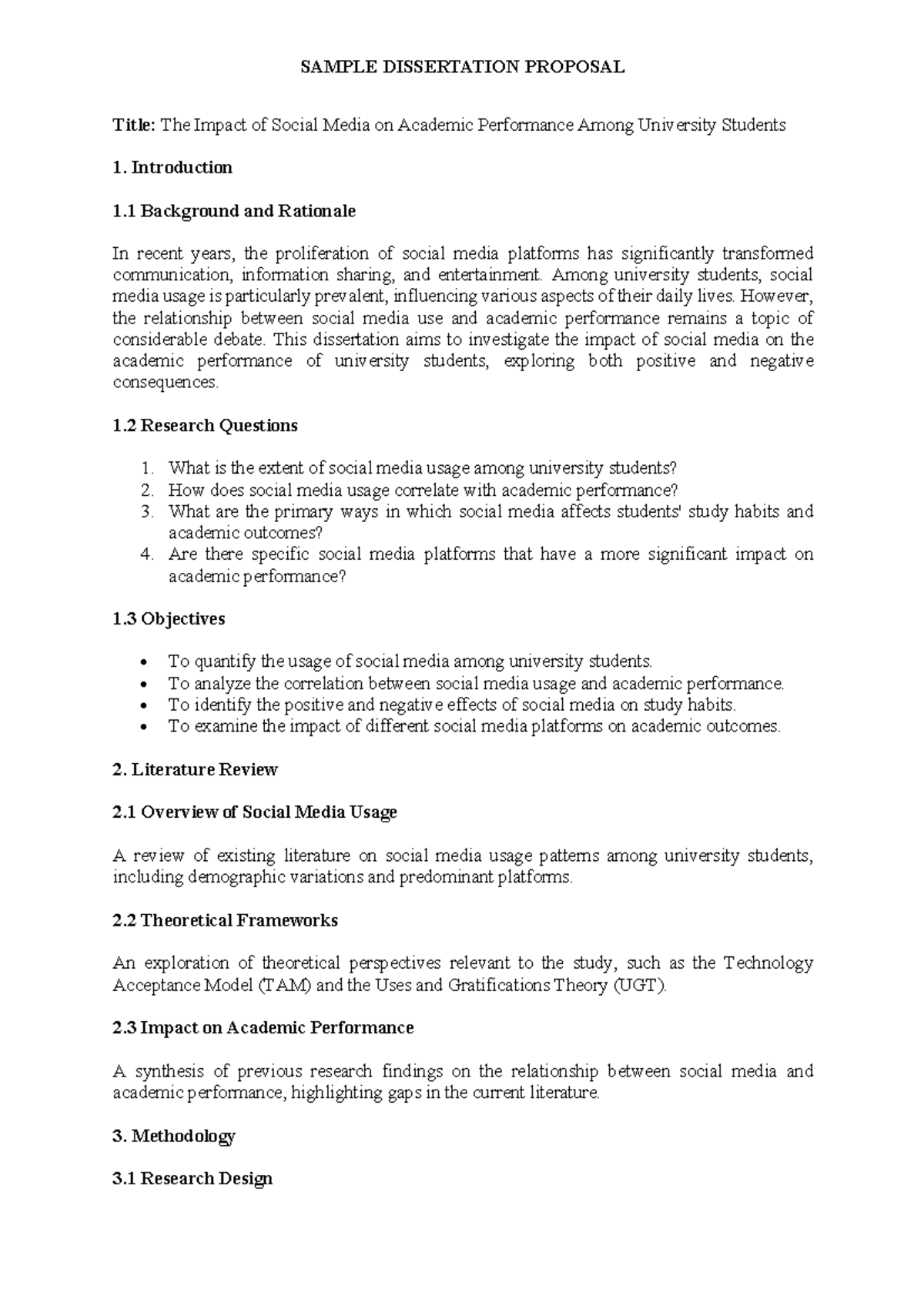 Sample Dissertation Proposal - SAMPLE DISSERTATION PROPOSAL Title: The ...