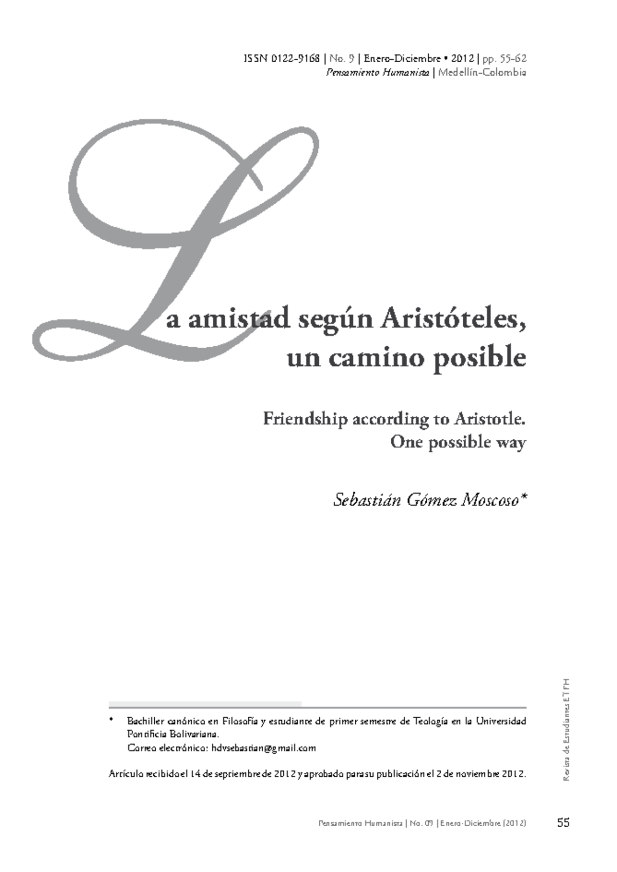 La amistad segun Aristoteles, un camino posible - Revista de ...