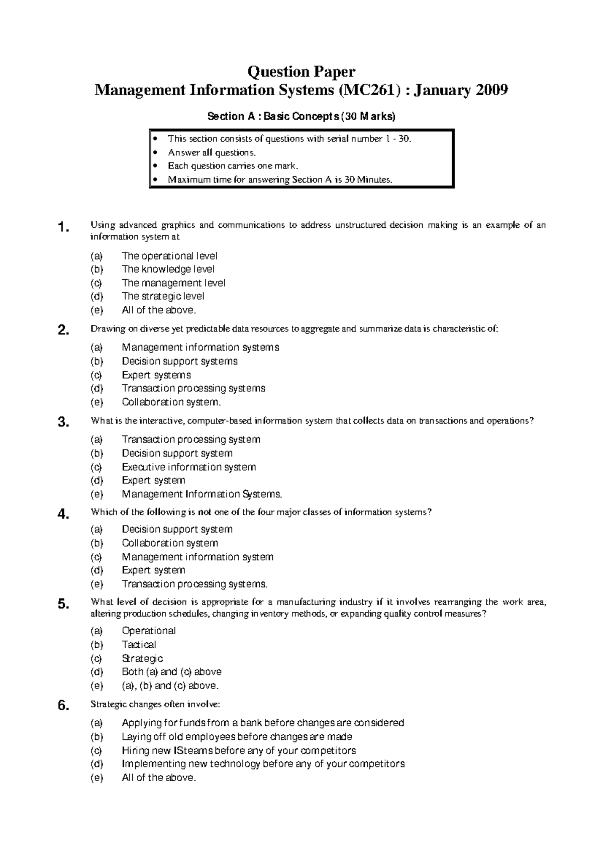 Management Information Systems-0109 - Question Paper Management ...