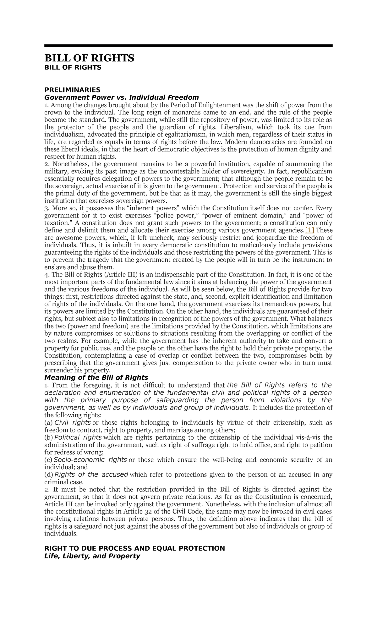 Bill of Rights Explained - BILL OF RIGHTS BILL OF RIGHTS PRELIMINARIES ...