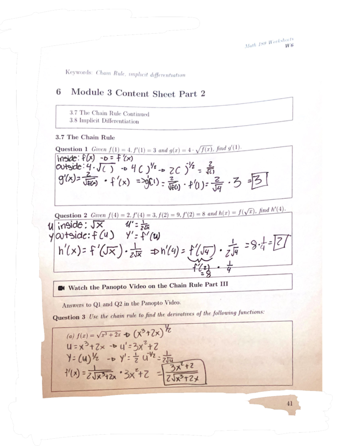 Module 3 Content Sheet Part 2 - MATH 181 - Studocu