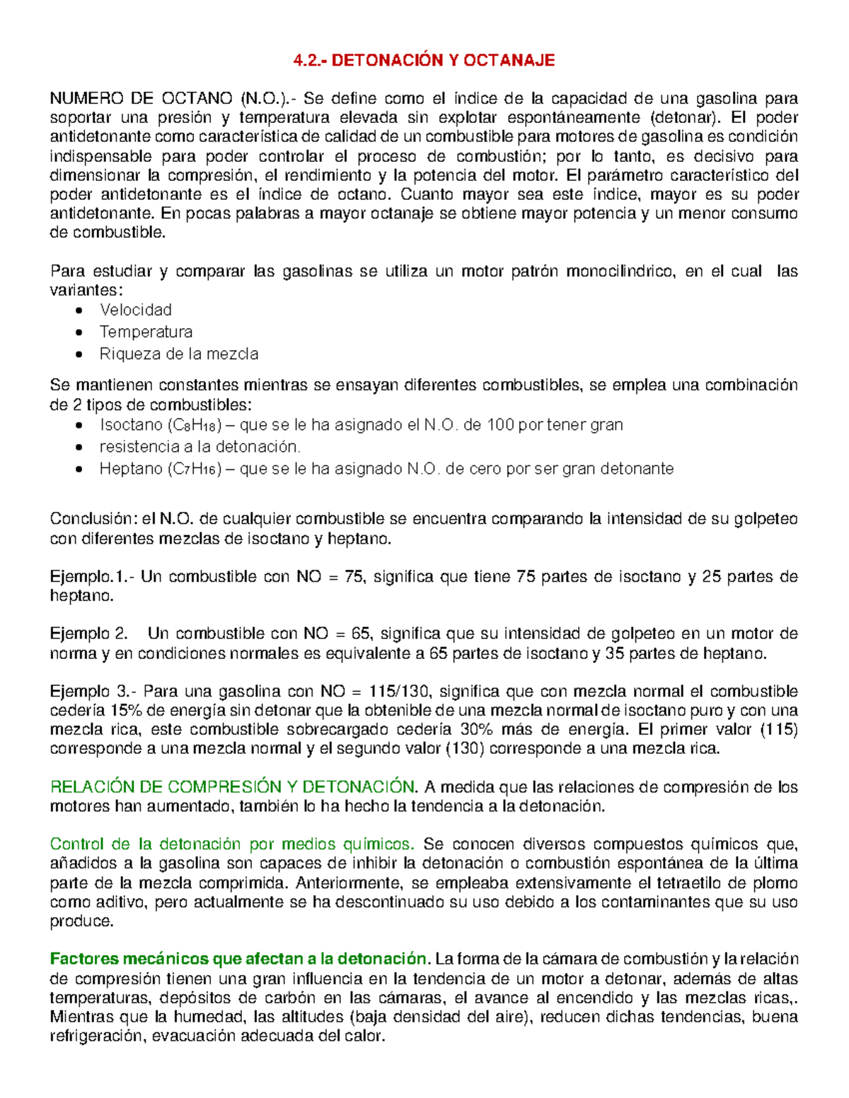 Detonacion Y Octanaje - INFORMACION GENERAL - 4.- DETONACIÓN Y OCTANAJE ...
