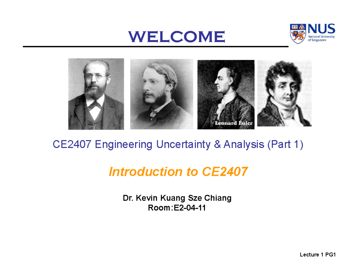 CE2407 Lecture 1 Original - CE2407 Engineering Uncertainty & Analysis ...