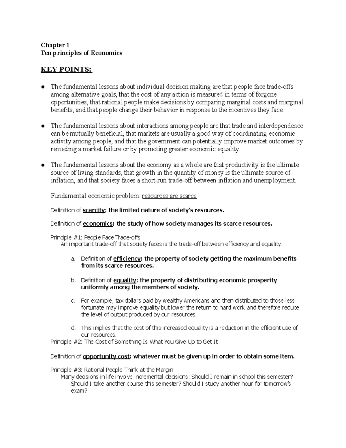 ECON 1101 - Macroeconomics Lecture Notes 1 - Chapter 1 Ten principles ...