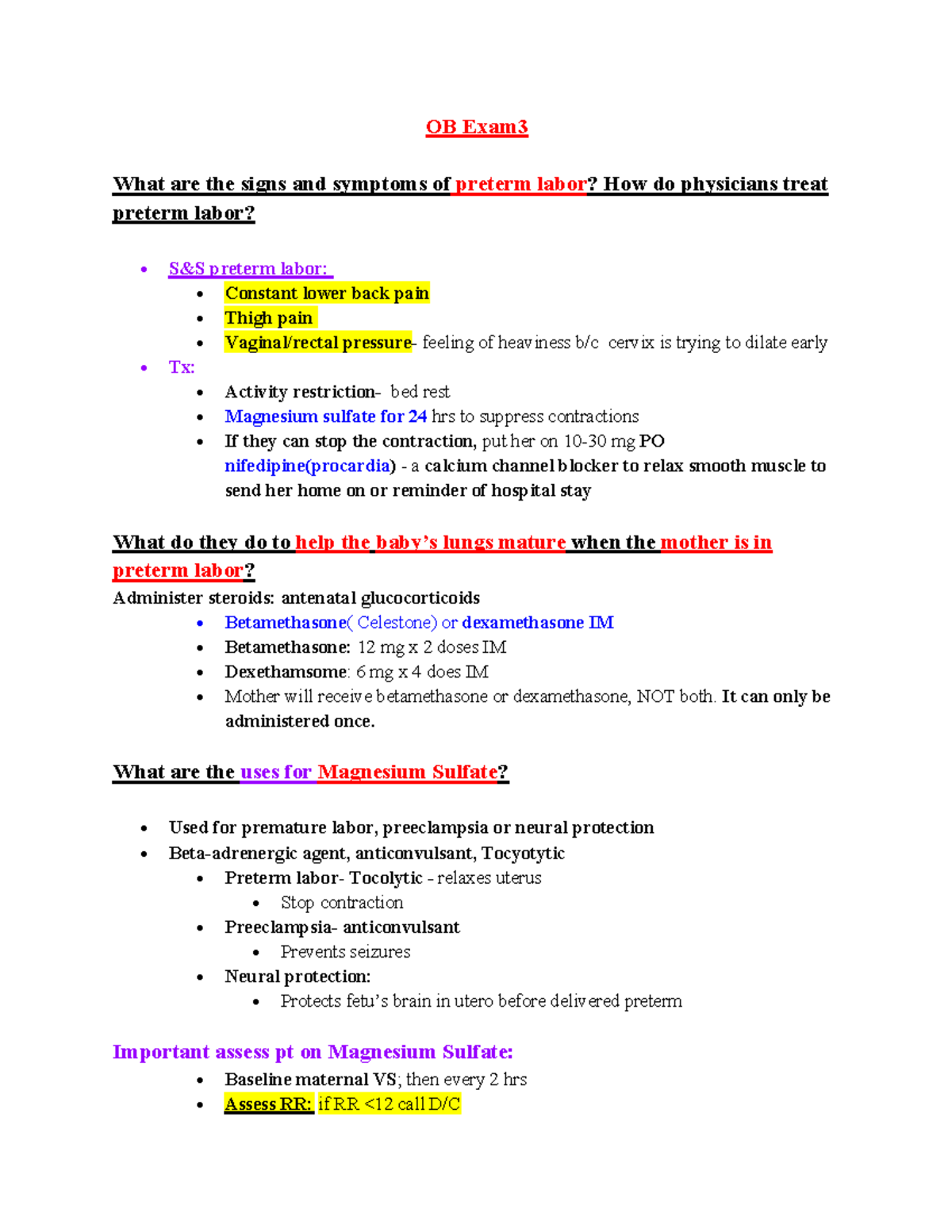 Study guide 3 - OB Exam 3 What are the signs and symptoms of preterm ...