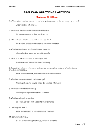INS1502-21 SUMMARY NOTES - Questions: INS1502_Ass02_ 25 Existing ...
