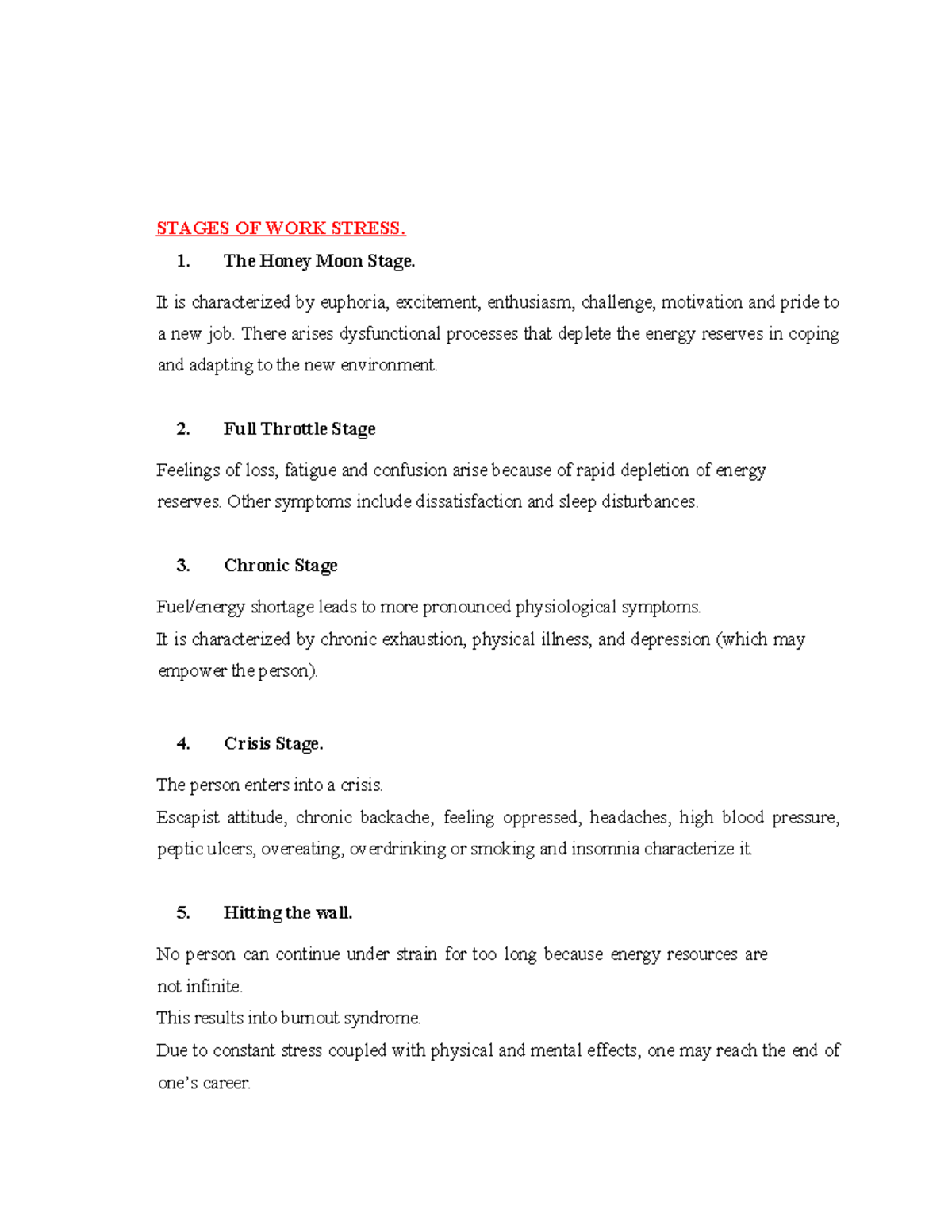 Stages OF WORK Stress - Topic 9 - STAGES OF WORK STRESS. The Honey Moon ...