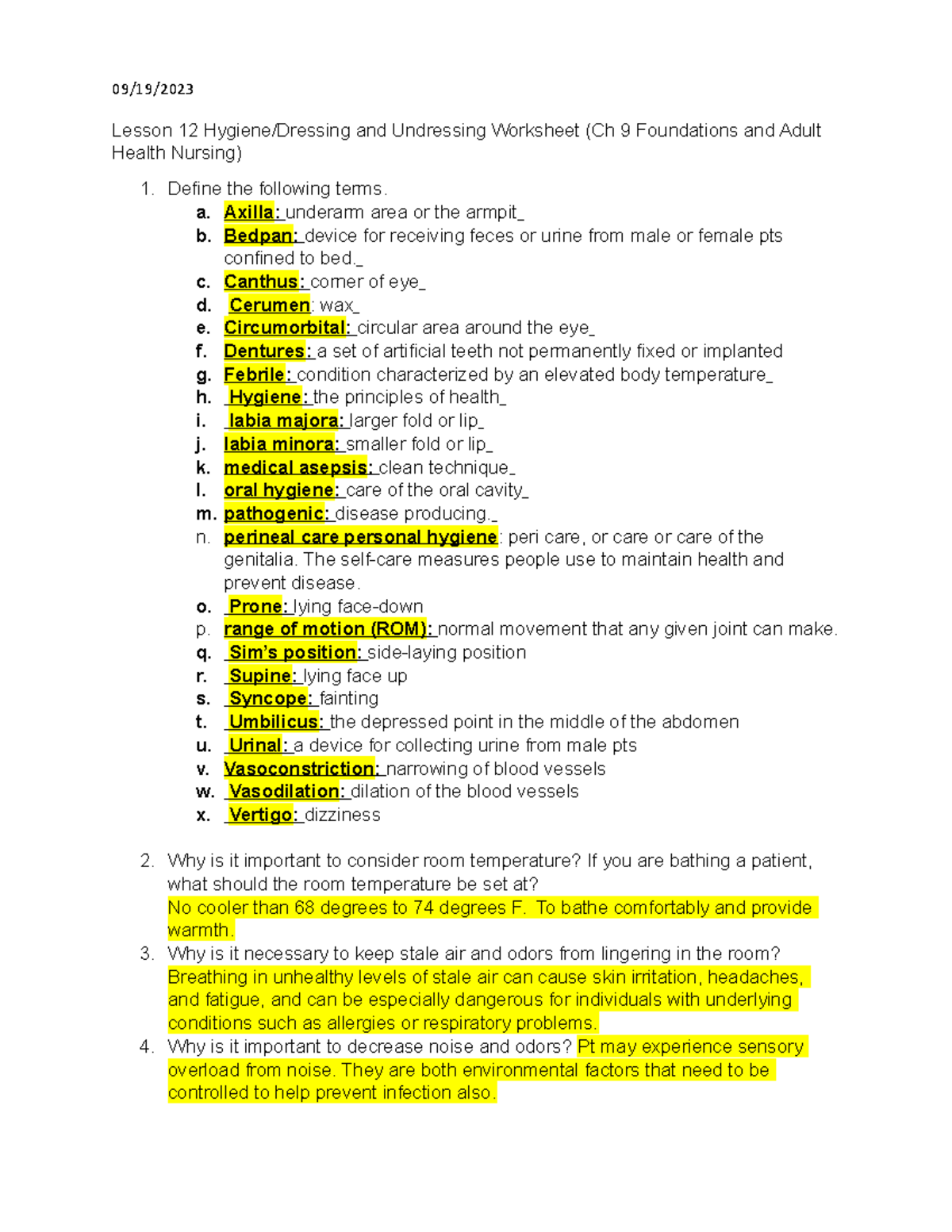 Hygiene Dressing Undressing SG - 09/19/ Lesson 12 Hygiene/Dressing and ...