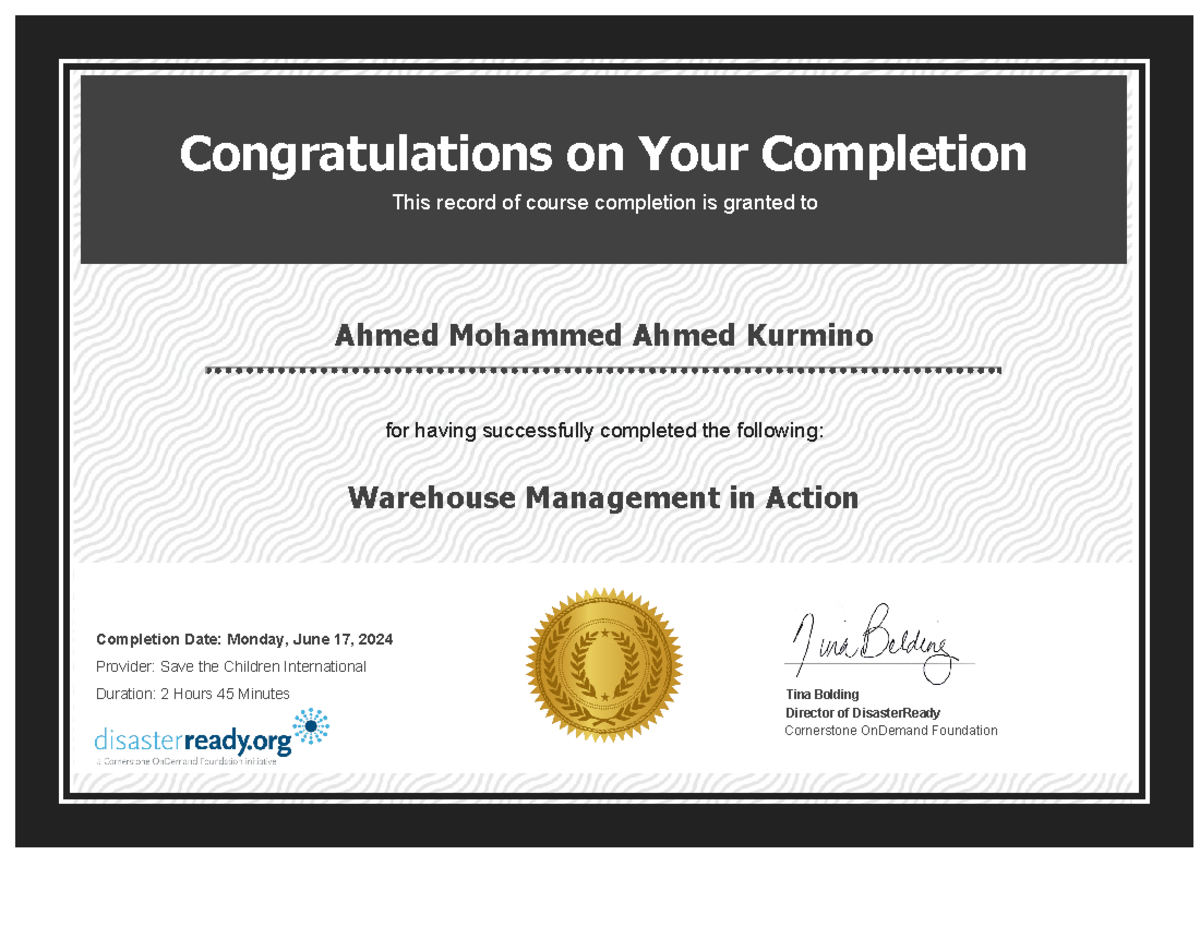 Warehouse certificate - Computer Science - Congratulations on Your ...