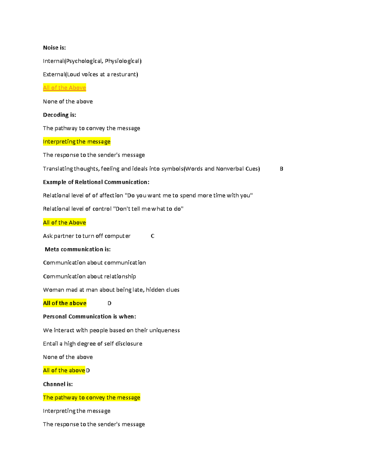 MCQS For interpersonal skills - Noise is: Internal(Psychological ...