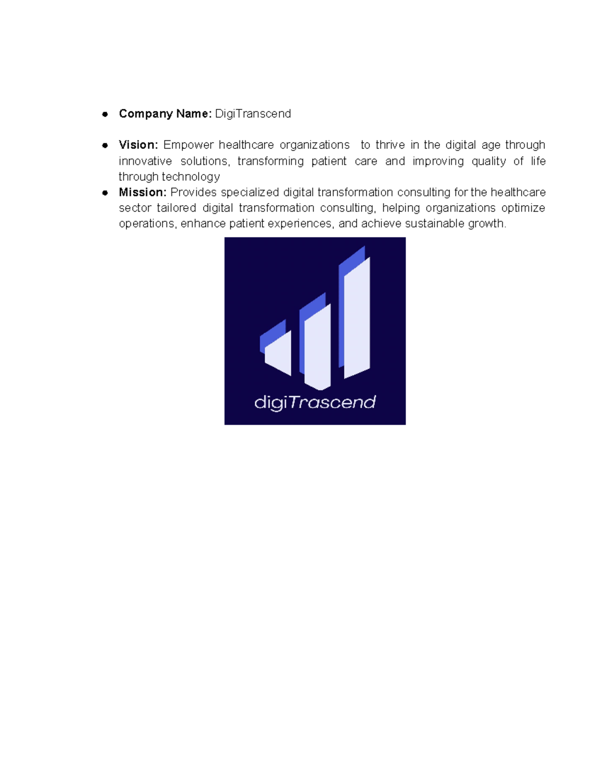 Digi Transcend - tp final - Company Name: DigiTranscend Vision: Empower ...