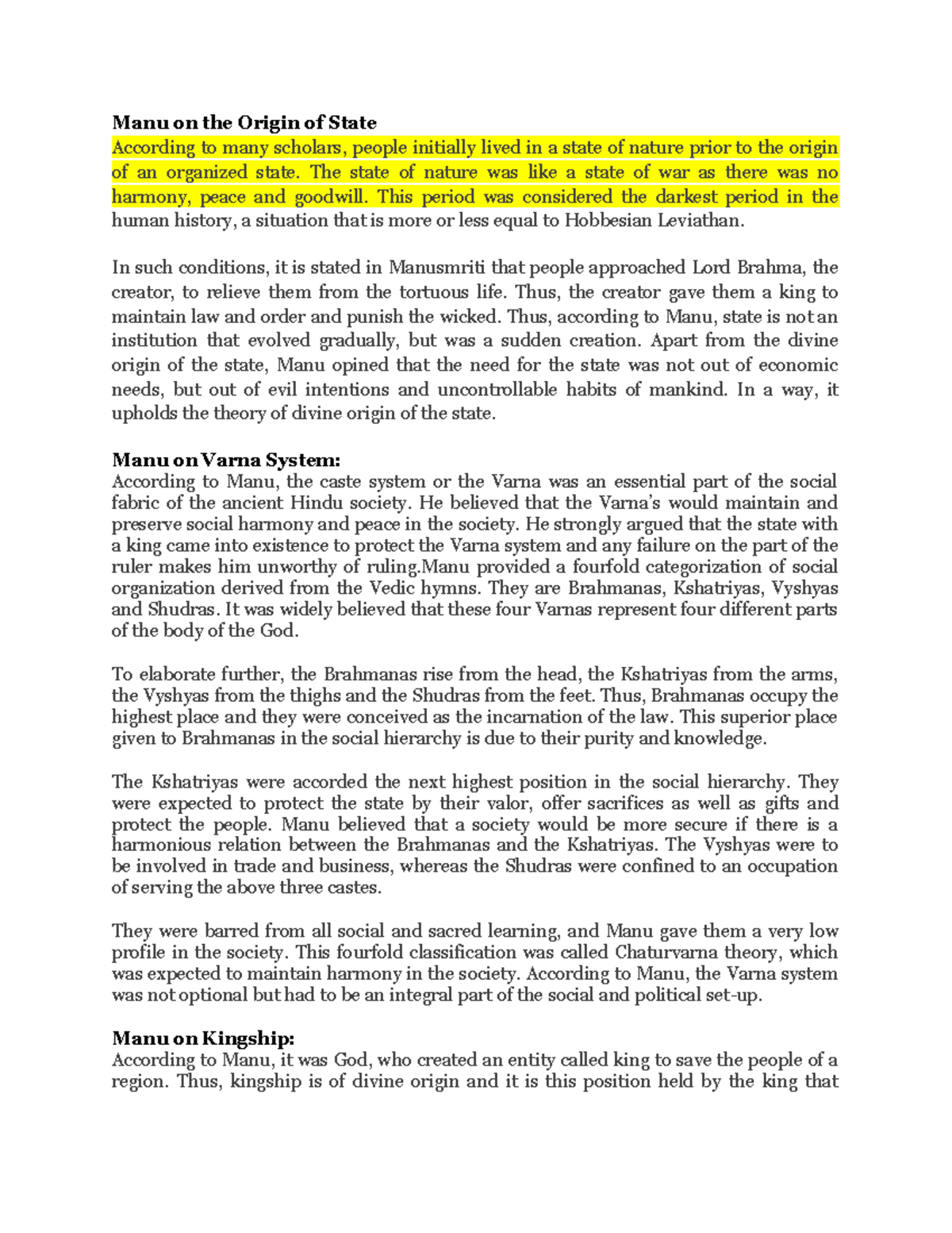 1784 MANU - itd - Manu on the Origin of State According to many ...