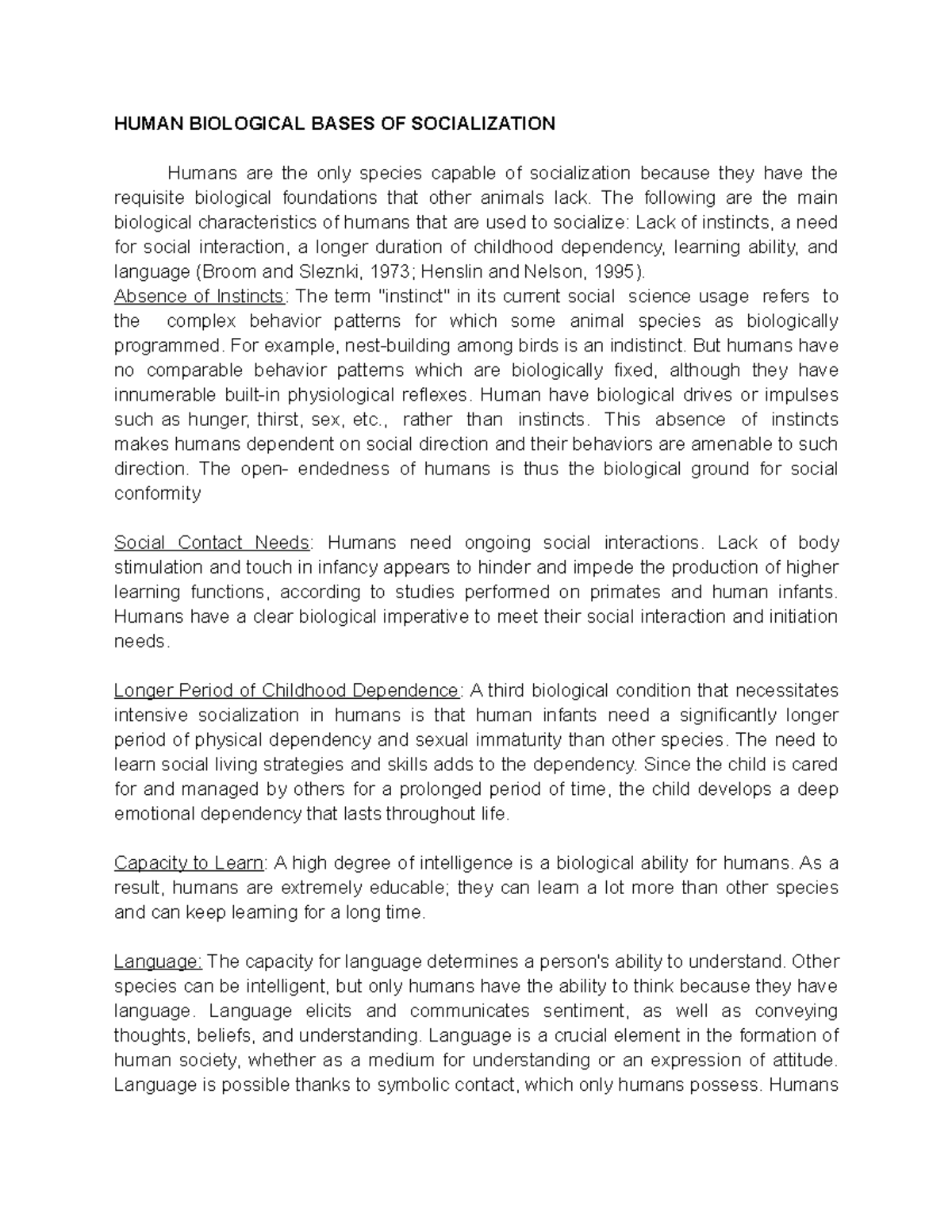 Human Biological Bases OF Socialization - HUMAN BIOLOGICAL BASES OF ...