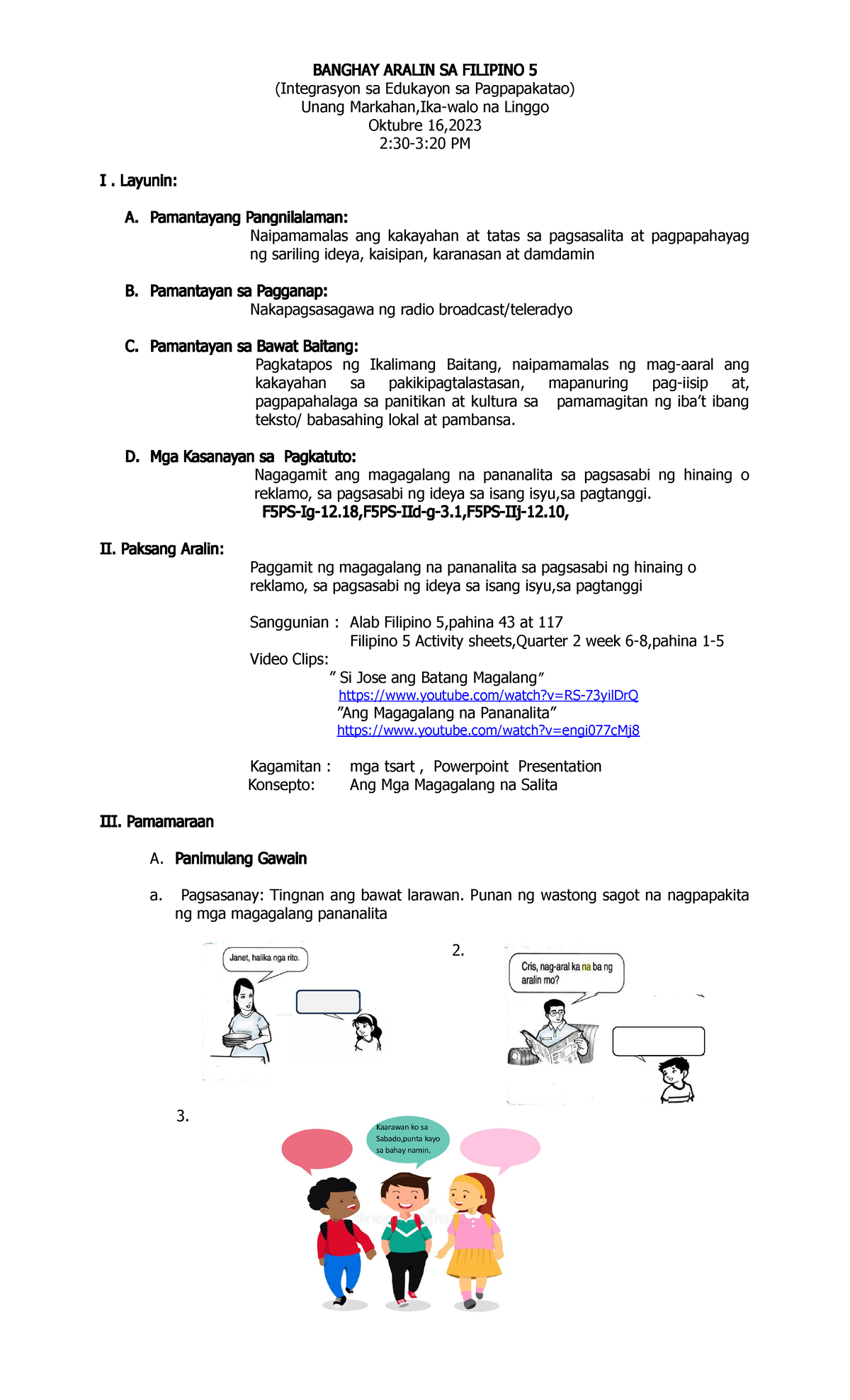 LP-COT1 Filipino - Lesson Plan - BANGHAY ARALIN SA FILIPINO 5 ...