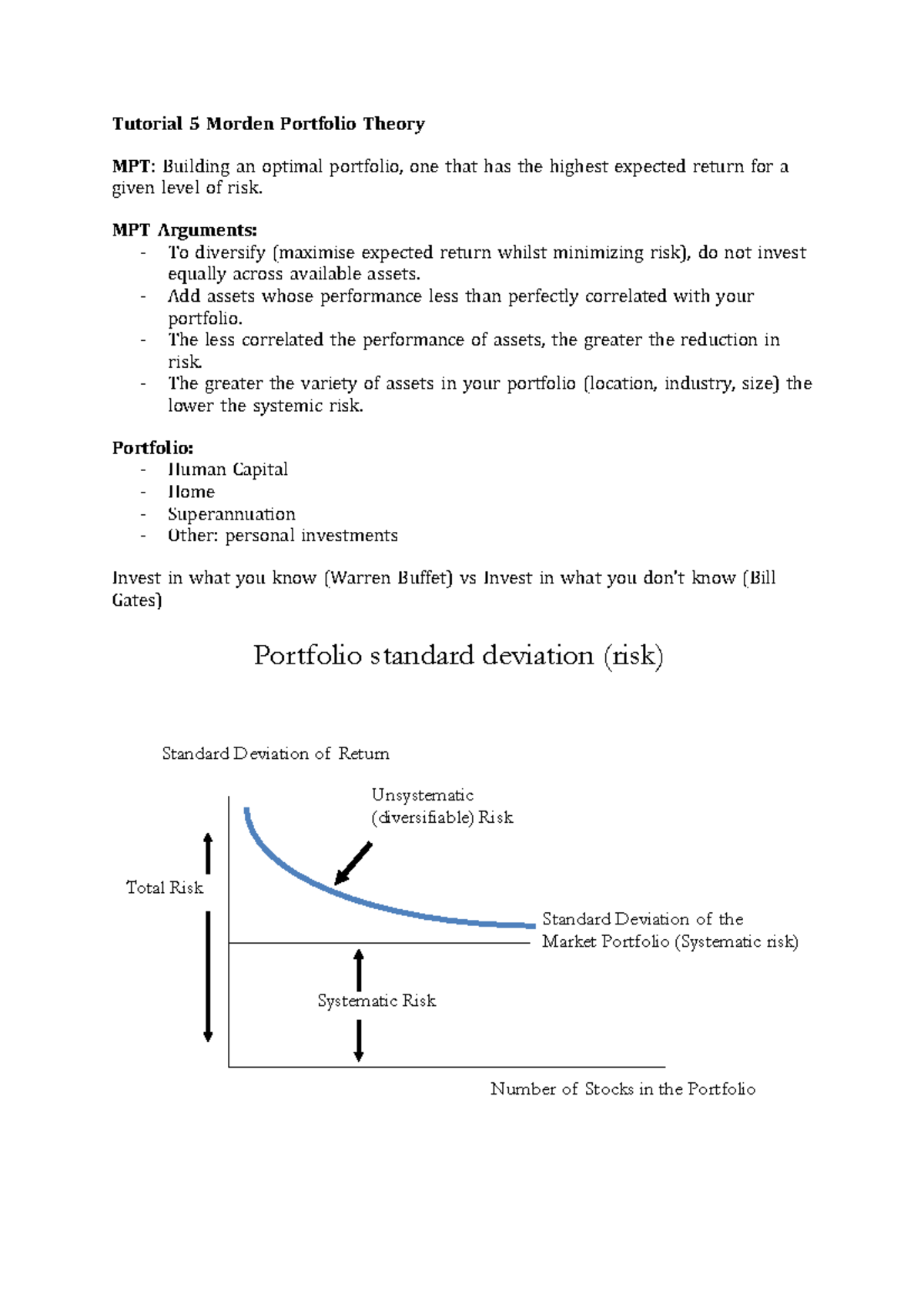 FINA3324 Tutorial 5 - Warning: TT: undefined function: 32 Tutorial 5 Morden Portfolio Theory MPT ...