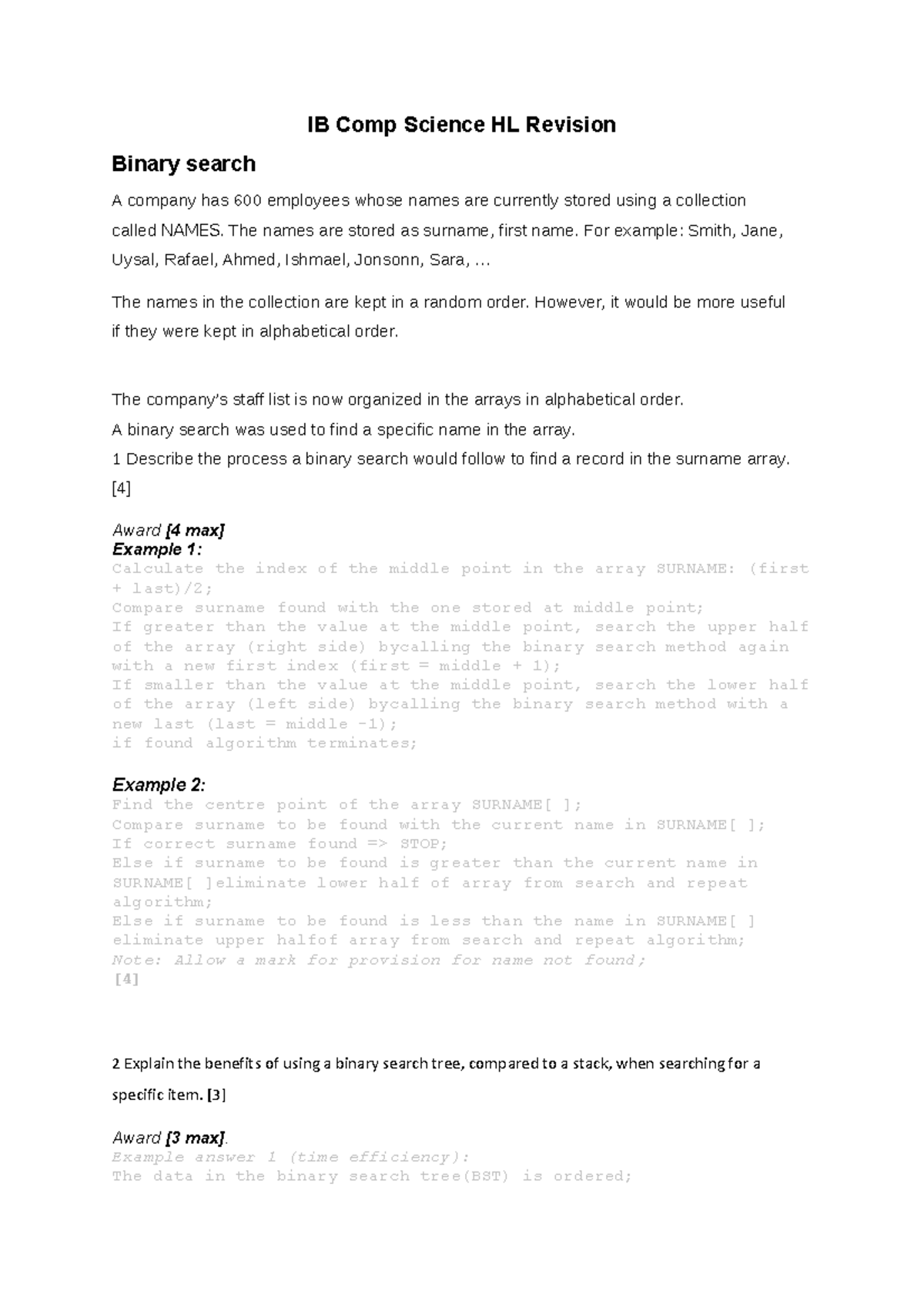 Binary Search - comp - IB Comp Science HL Revision Binary search A ...