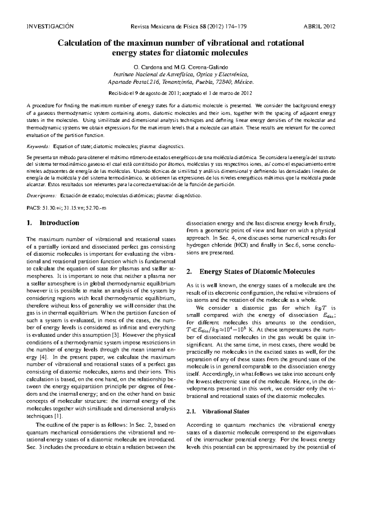 Calculation of the maximun number of vibrational and rotational Energy ...