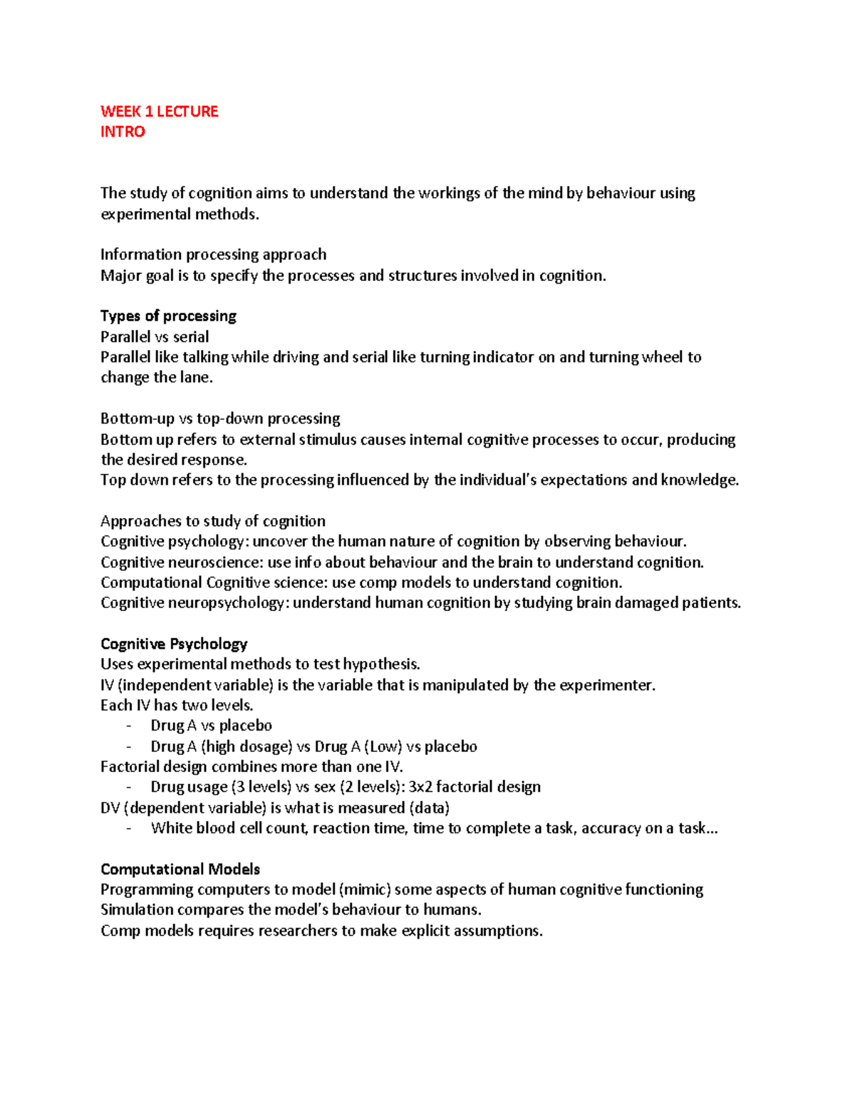WEEK 1 2246- lecture 1 notes - WEEK 1 LECTURE INTRO The study of ...