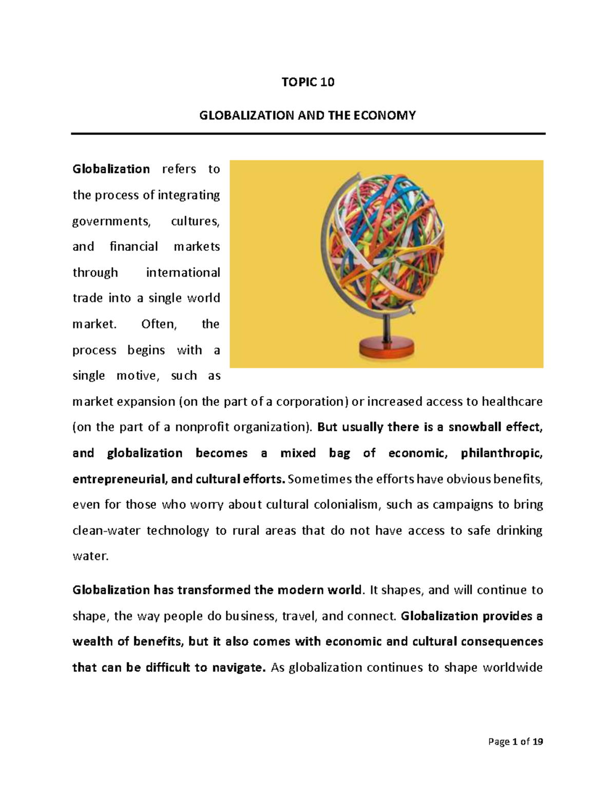 Topic 10 Economic Development - TOPIC 10 GLOBALIZATION AND THE ECONOMY ...
