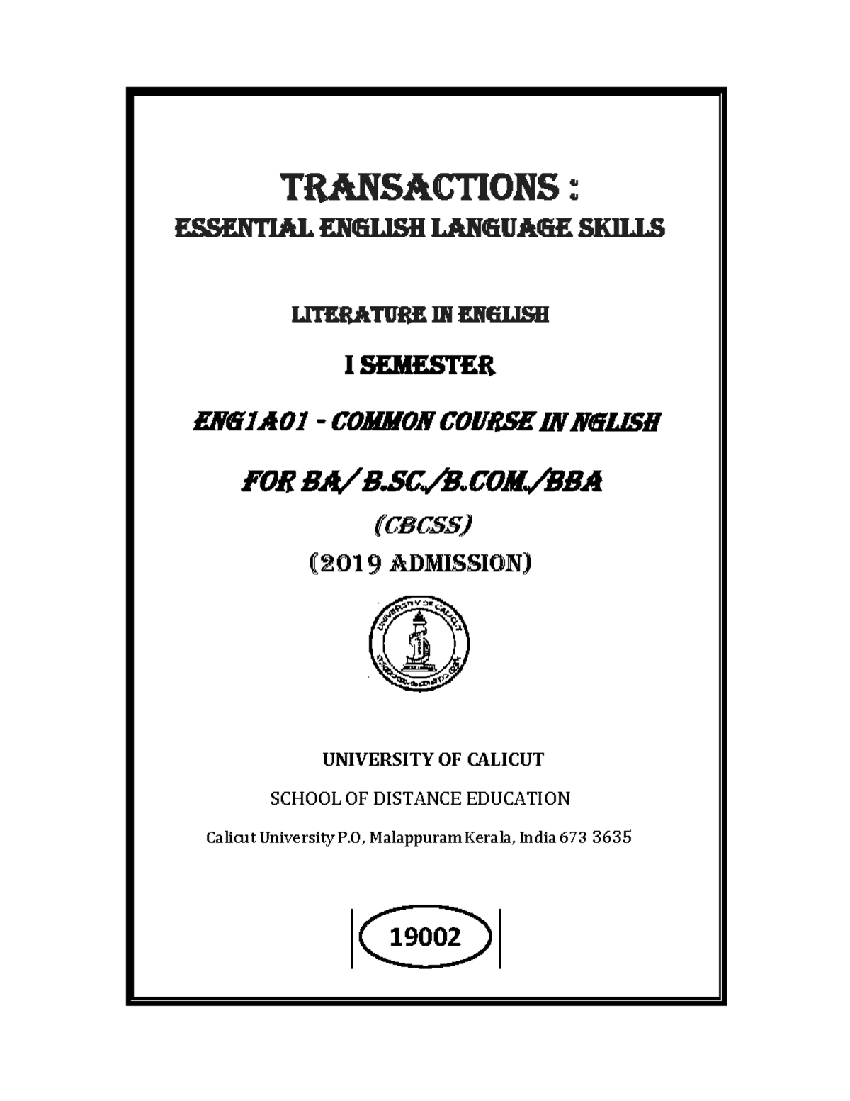 Calicut university 1 Sem. - Transactions 2019 Admn - Ba /BBA/BCom ...