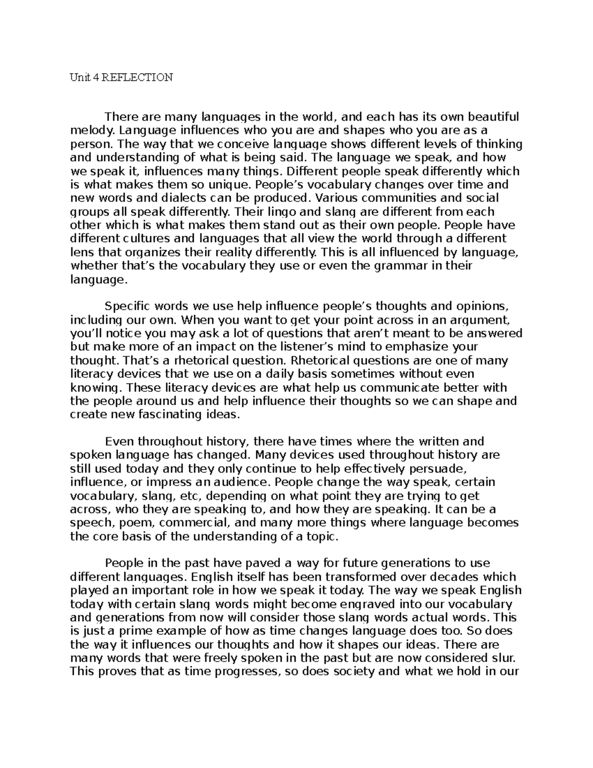 - Unit 4 Reflection - study - Unit 4 REFLECTION There are many ...