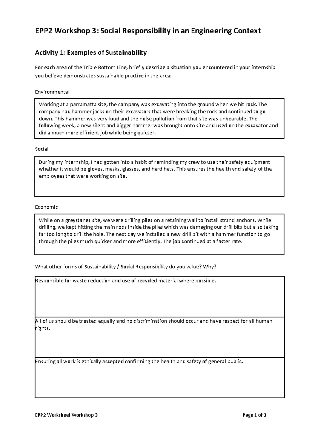EPP2 Workshop 3 Worksheet - EPP2 Workshop 3: Social Responsibility in ...