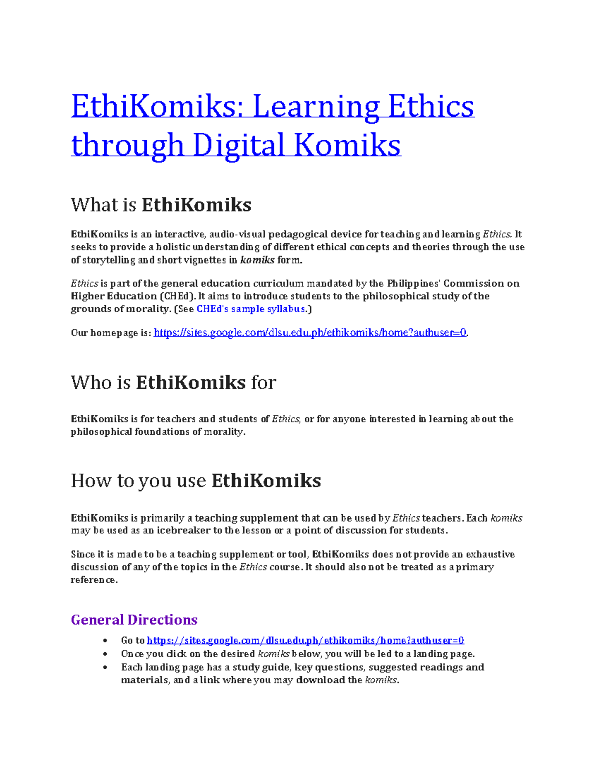 Ethi Komiks Learning Ethics through Digital Storytelling - EthiKomiks ...