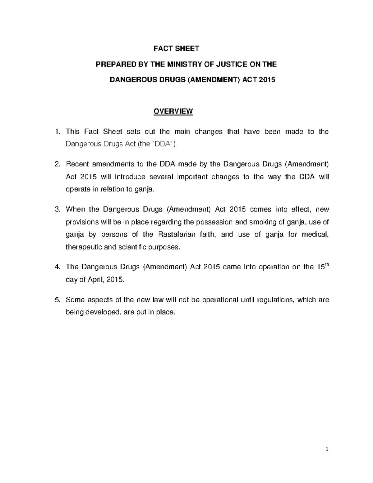 Dangerous Drugs Amendment Act 2015 Fact Sheet 0 - FACT SHEET PREPARED ...