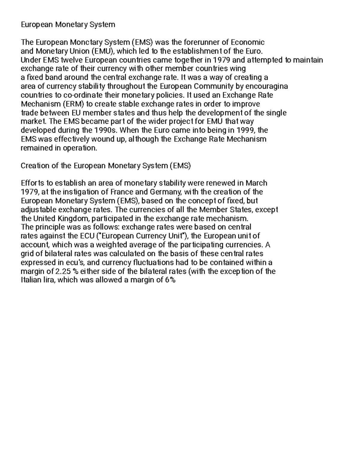 European Monetary System - International Business - MG University - Studocu