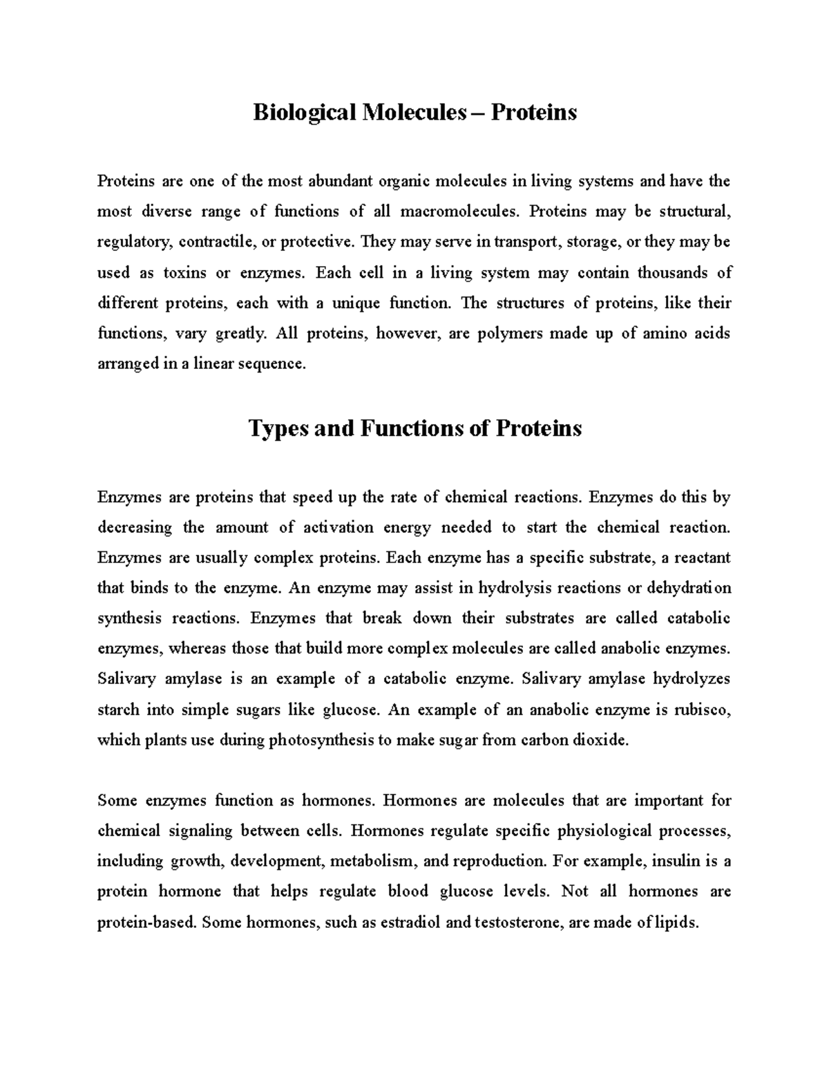 Biologically Important Molecules 5 - Biological Molecules – Proteins ...