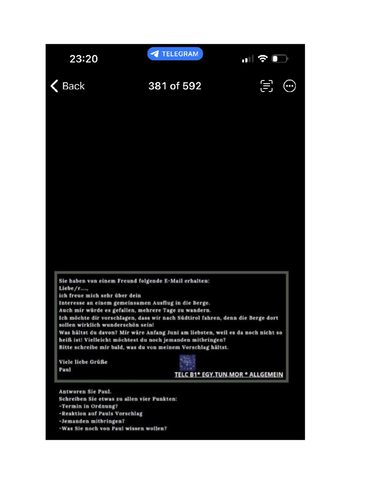 IMG 2625 - aufgabe - TELEGRAM 23:20 Back 381 of 592 0 Sie haben von ...
