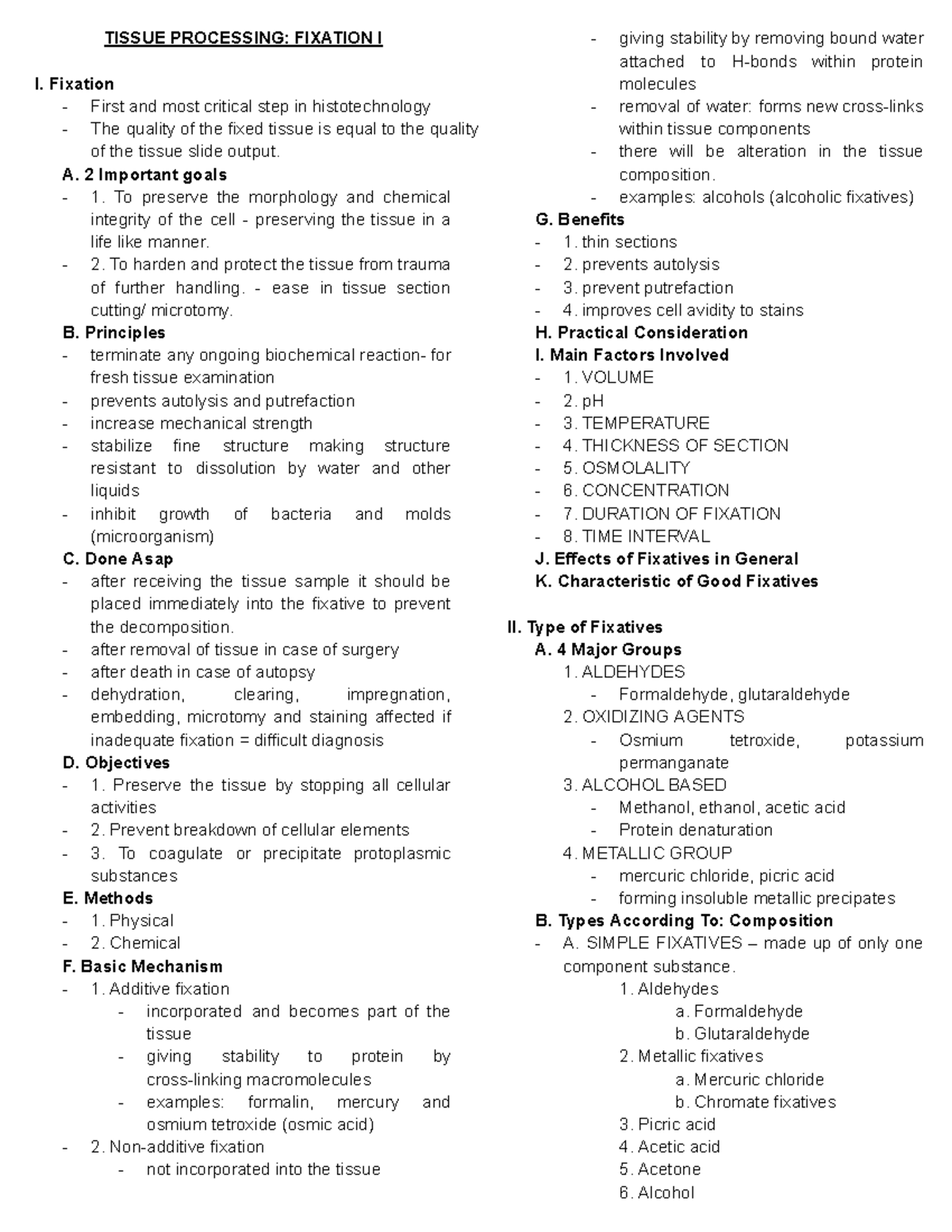 Histopath - WEEK 1 - Reviewer - TISSUE PROCESSING: FIXATION I I ...