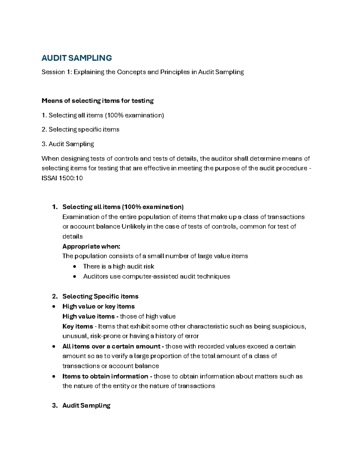 Audit- Sampling - lecture - AUDIT SAMPLING Session 1: Explaining the ...